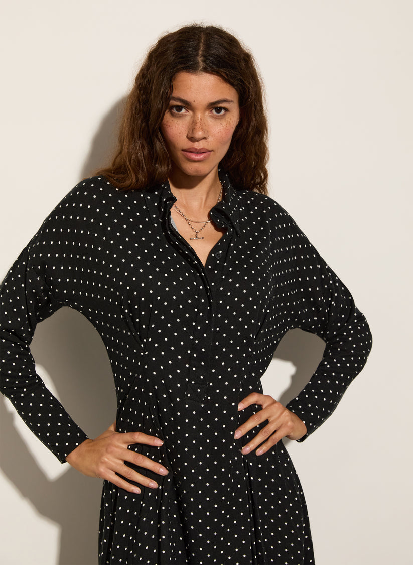 Becky Dress with LENZING™ ECOVERO™ - Black Polka Dot Print | Baukjen