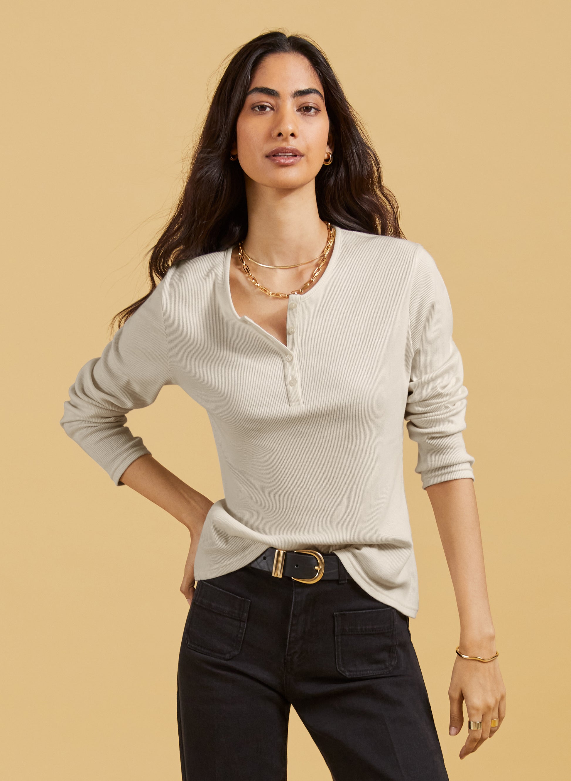 Organic Cotton Henley Top - Antique White | Baukjen