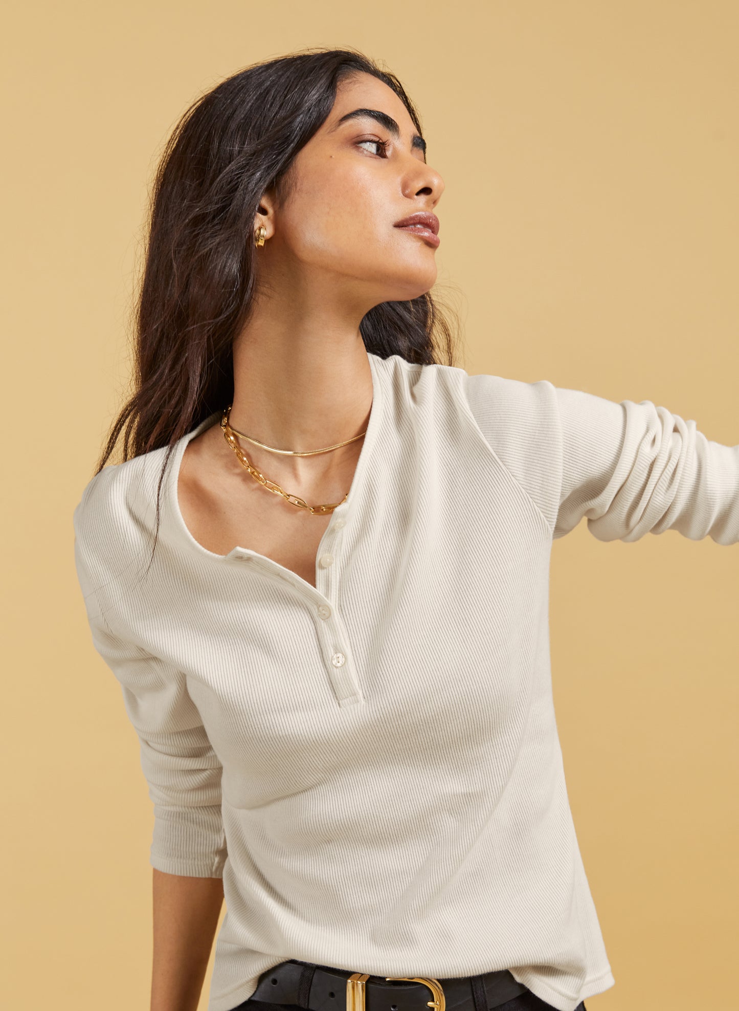Organic Cotton Henley Top - Antique White | Baukjen