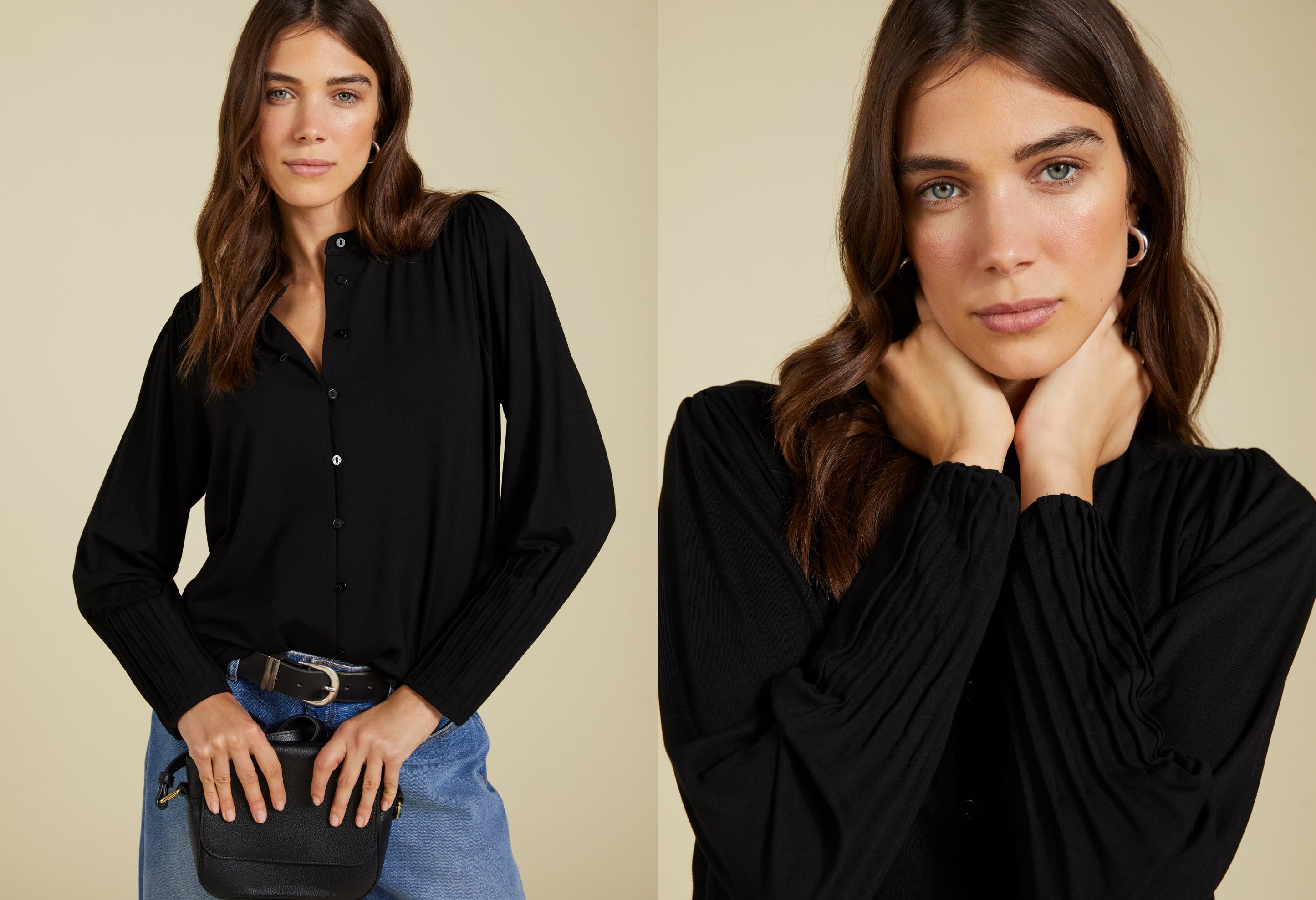 Caroline Button Detail Blouse - Caviar Black | Baukjen