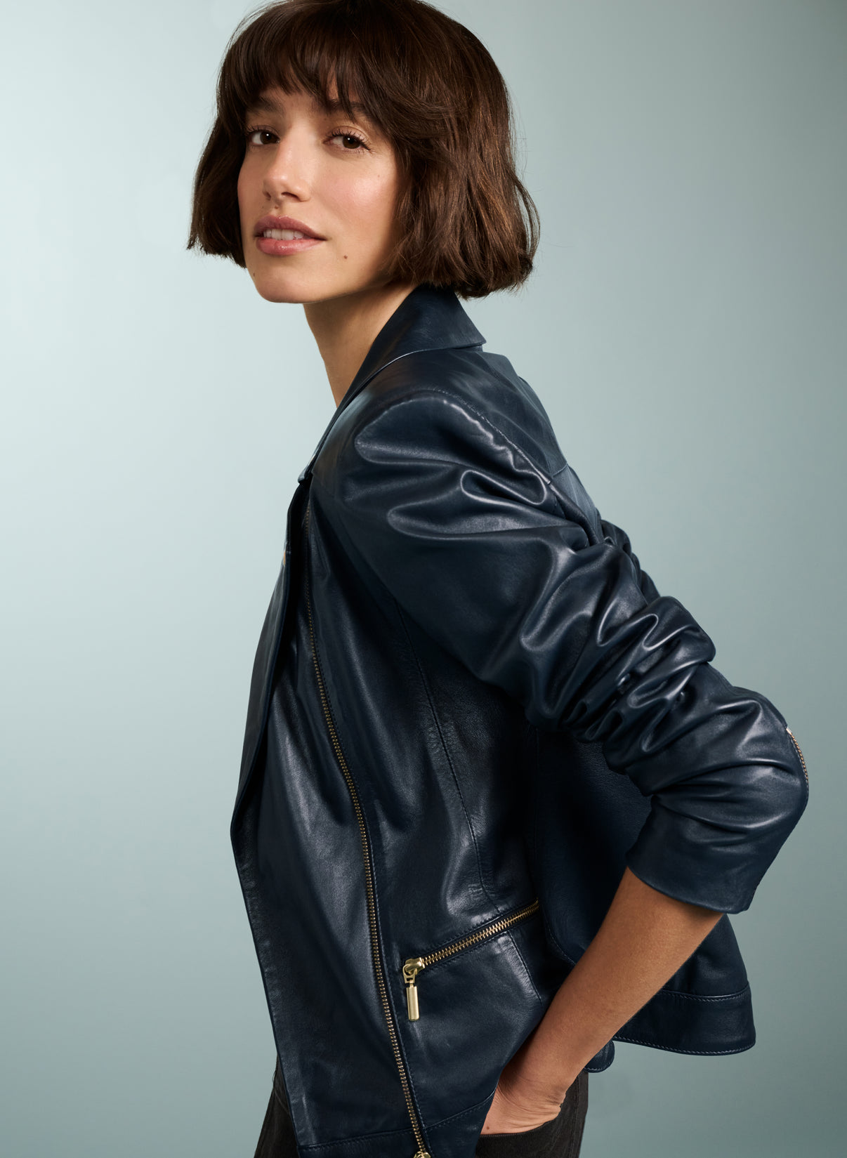 Kara Leather Biker Jacket - Classic Navy | Baukjen