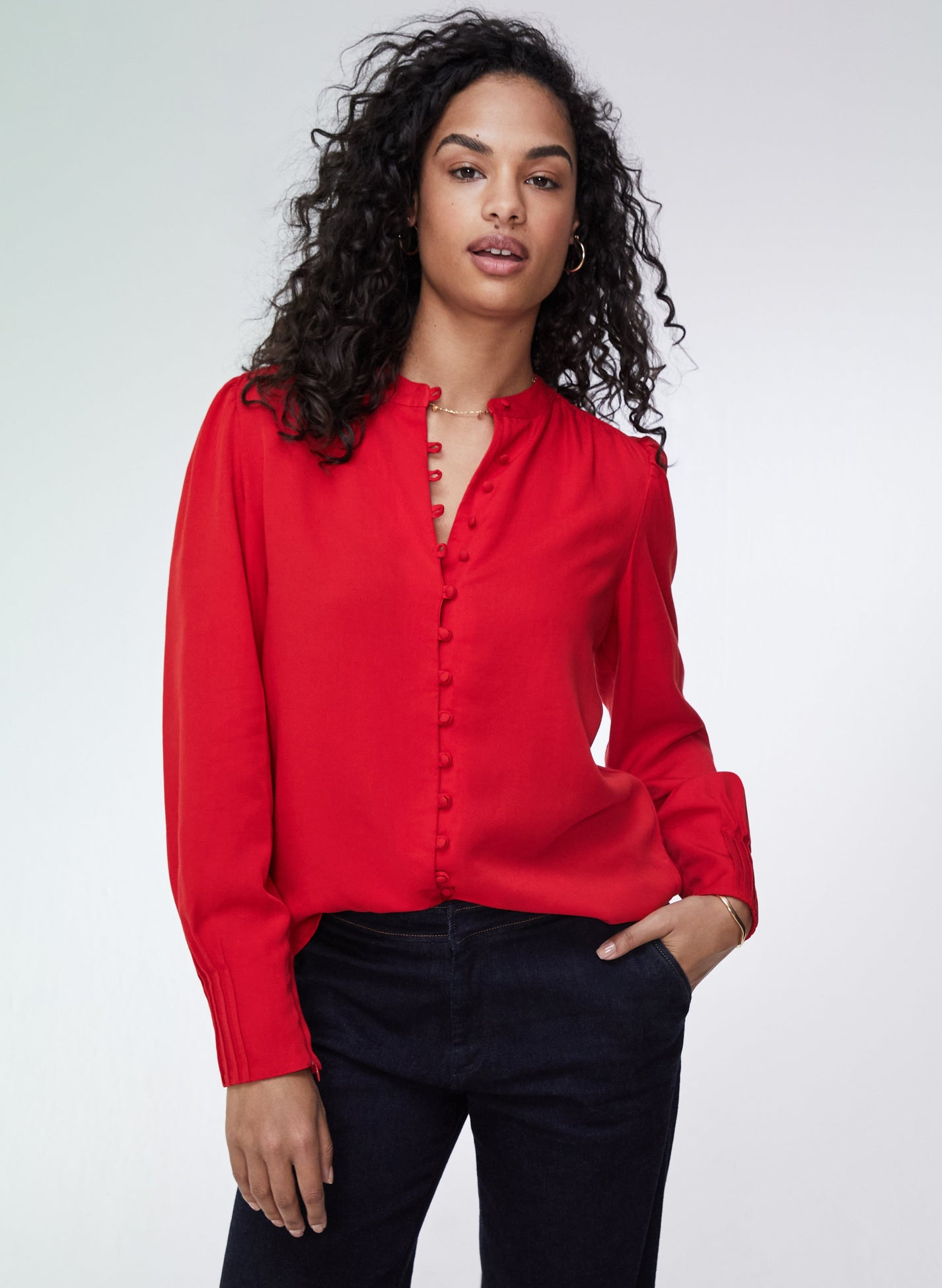 Annika Button Through Blouse - Crimson Red | Baukjen
