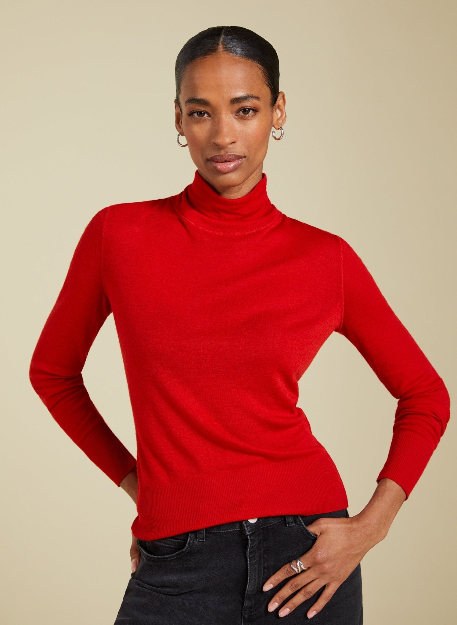 Augustina Sheer Wool Blend Top - Crimson Red | Baukjen