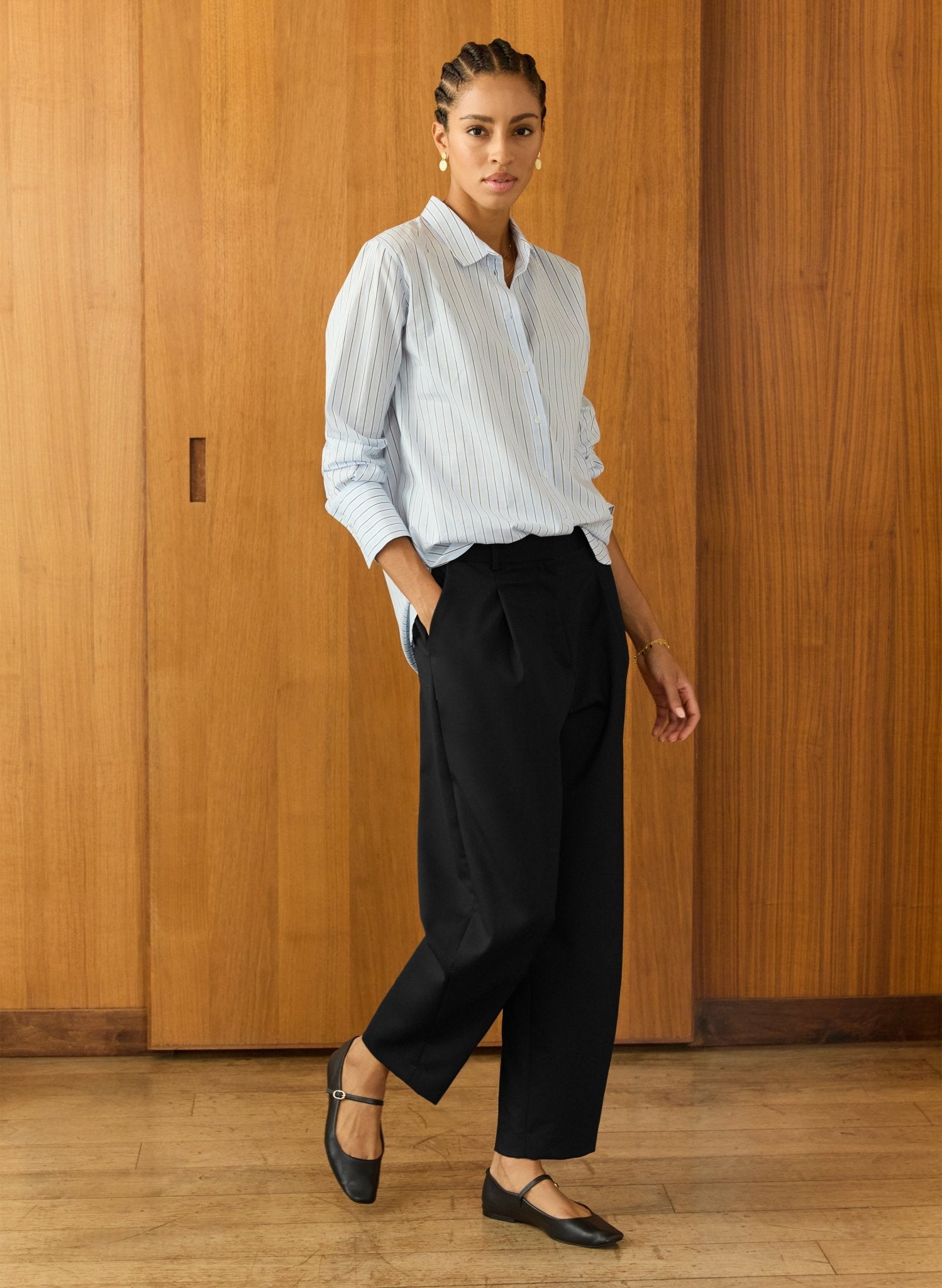 Evora Wool Blend Barrel Leg Trousers - Caviar Black | Baukjen