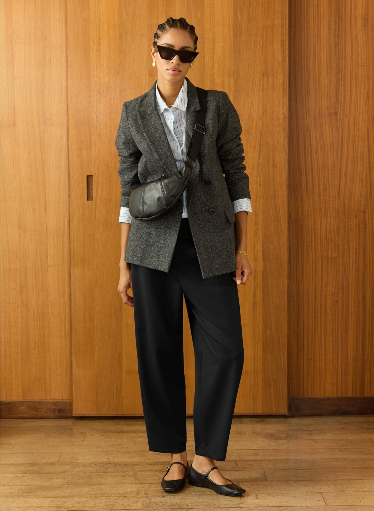 Evora Wool Blend Barrel Leg Trousers - Caviar Black | Baukjen