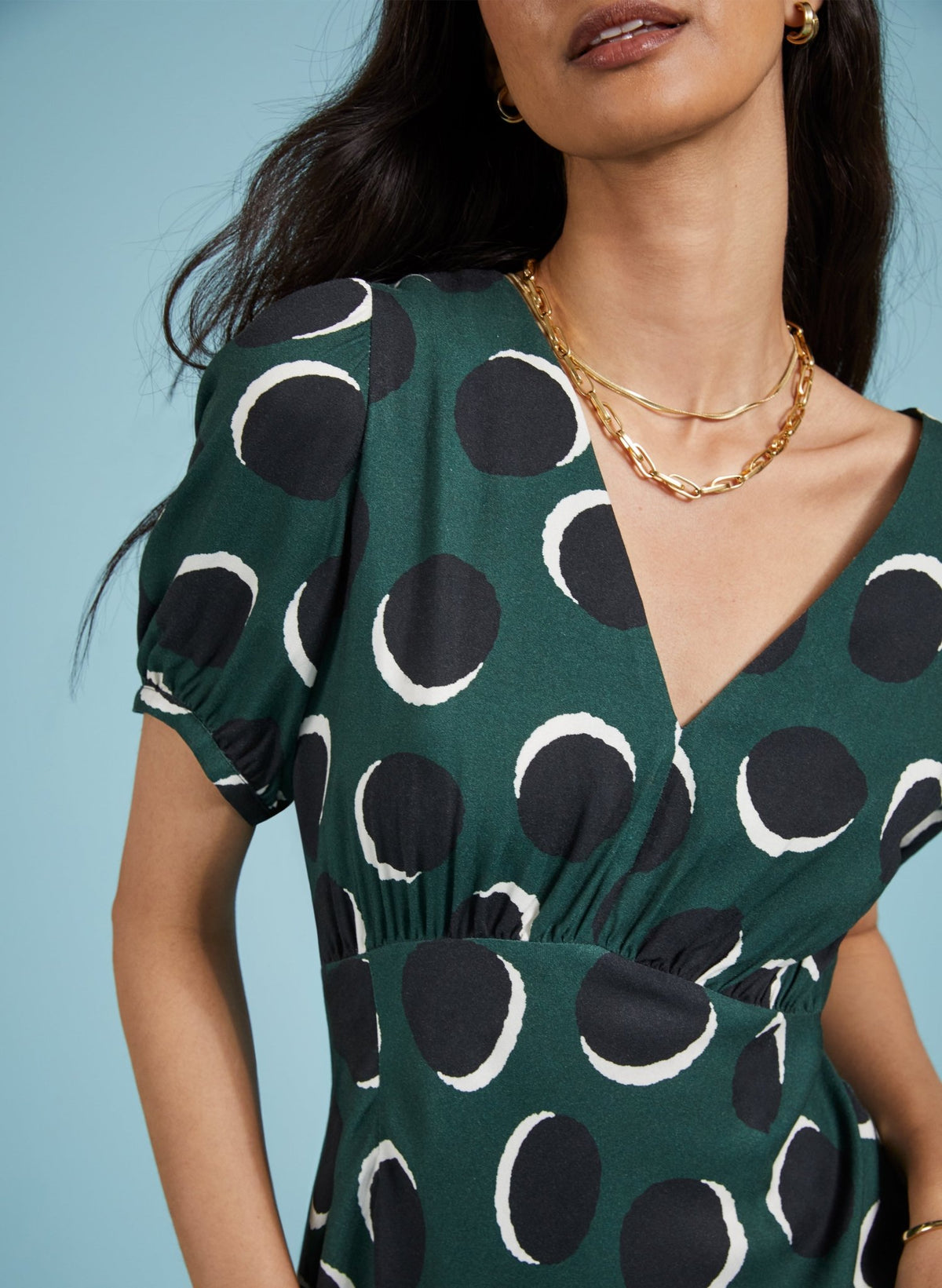 Kaydence Printed Midi Tea Dress with Livaeco - Green Shadow Spot | Baukjen