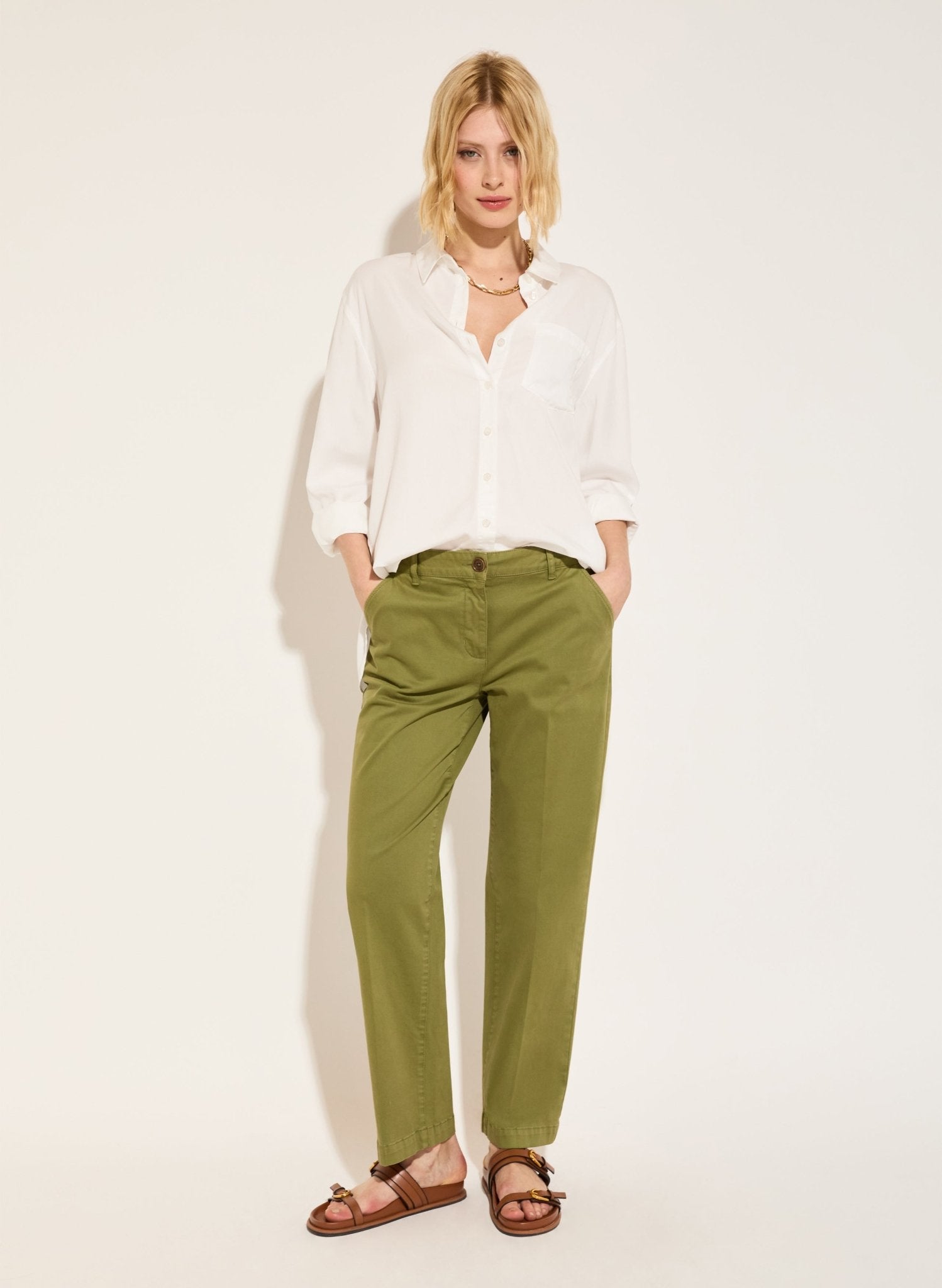 Linnea Organic Cotton Chinos - Light Olive | Baukjen
