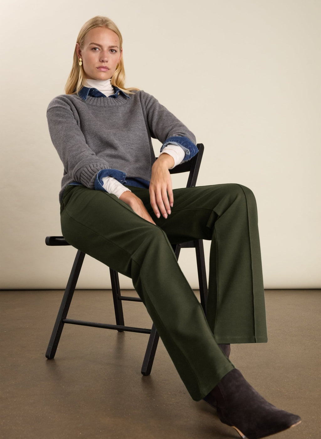 Marian Ponte Wide Leg Trousers - Deep Khaki | Baukjen