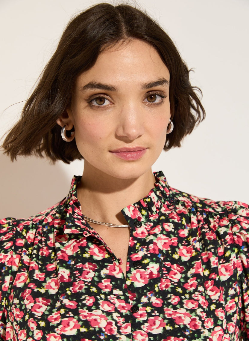 Melie Printed Blouse - Black Rose Floral | Baukjen