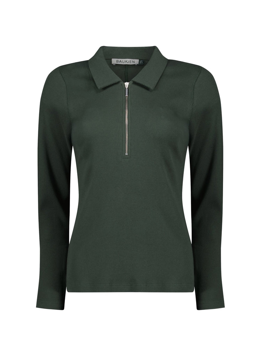 Organic Cotton Zip Collar Top - Deep Khaki | Baukjen